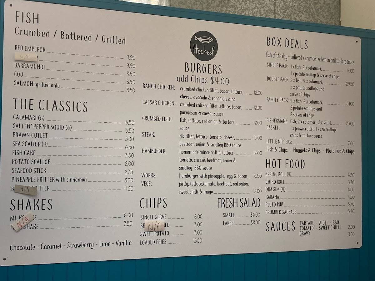 Menu at Hooked Fish & Chippery restaurant, Emerald