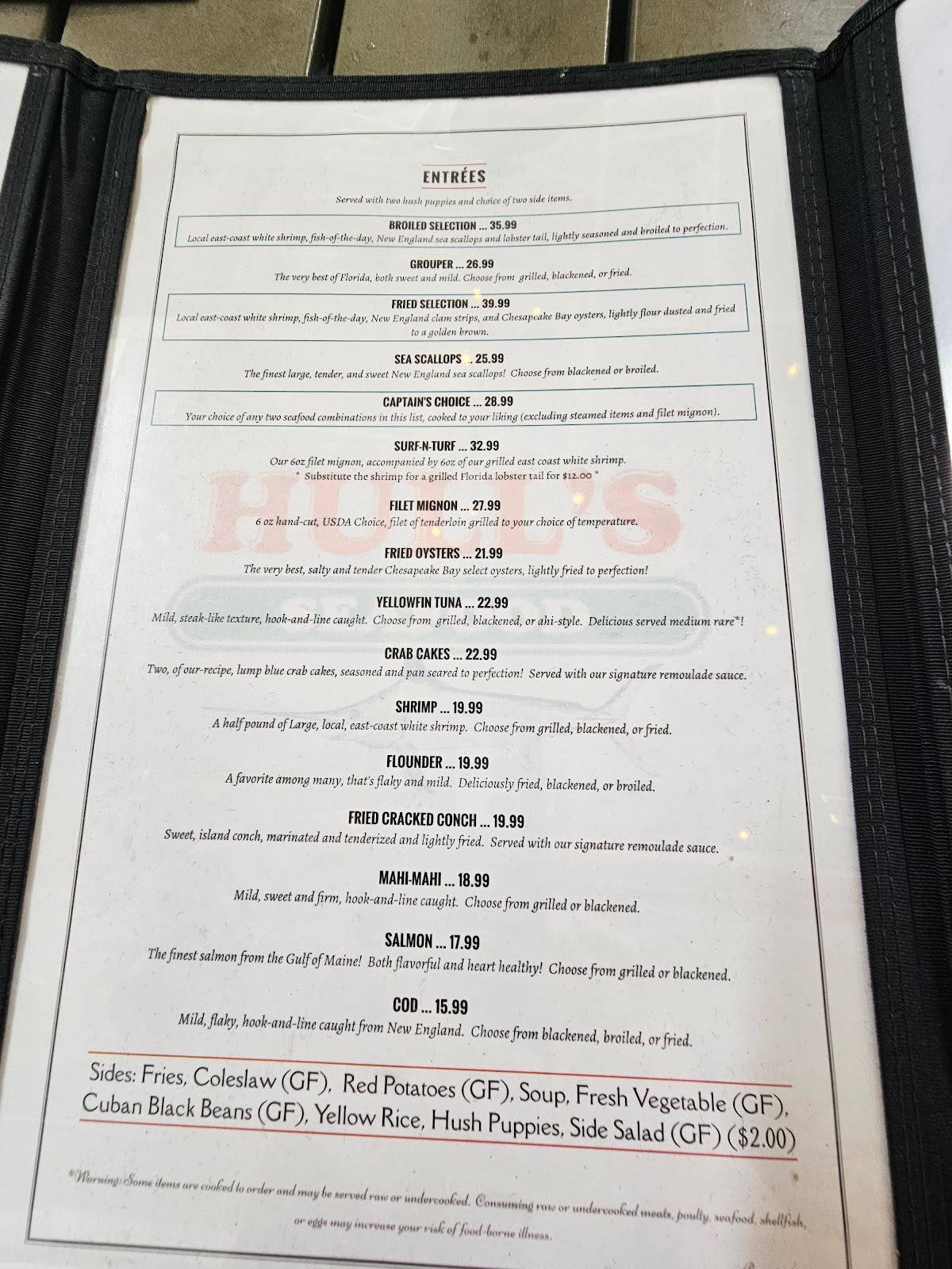 Menu at Hull's Seafood Restaurant, Ormond Beach, 111 W Granada Blvd
