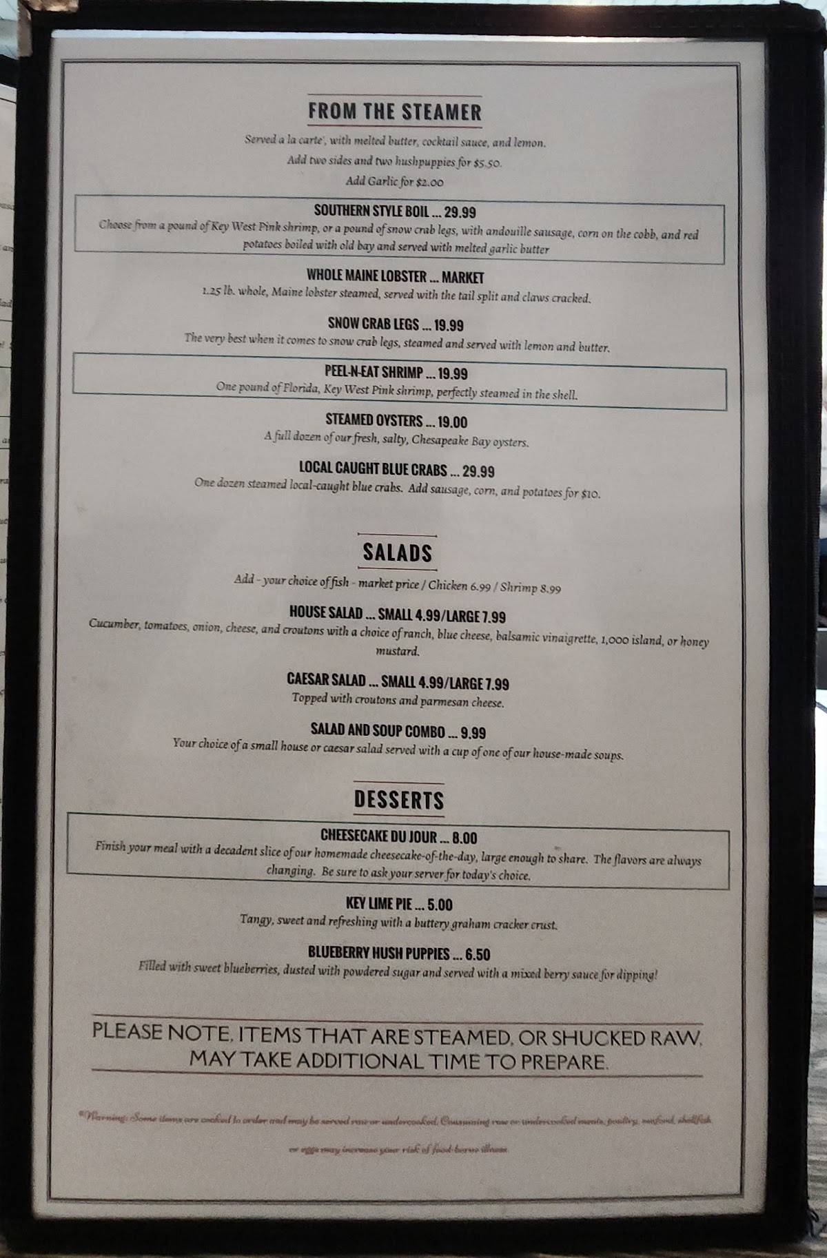 Menu at Hull's Seafood Restaurant, Ormond Beach, 111 W Granada Blvd