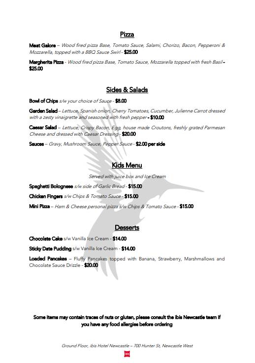 Menu at Hummingbirds Restaurant and Bar, Newcastle West