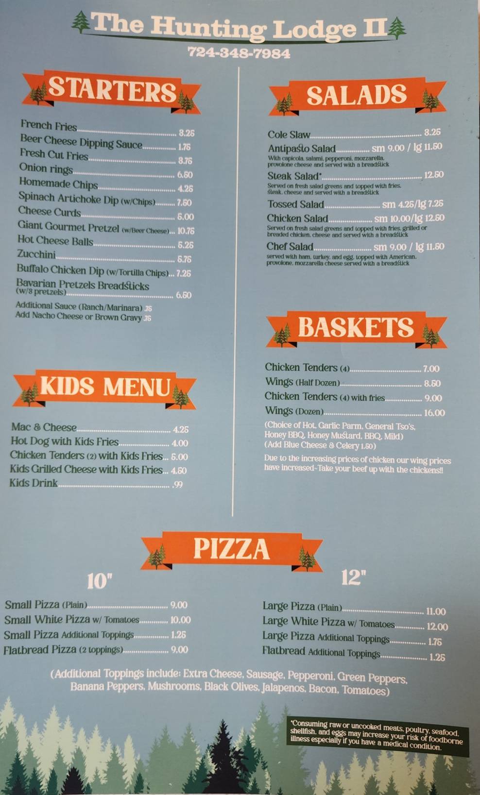 Menu at Hunting Lodge restaurant, Finleyville