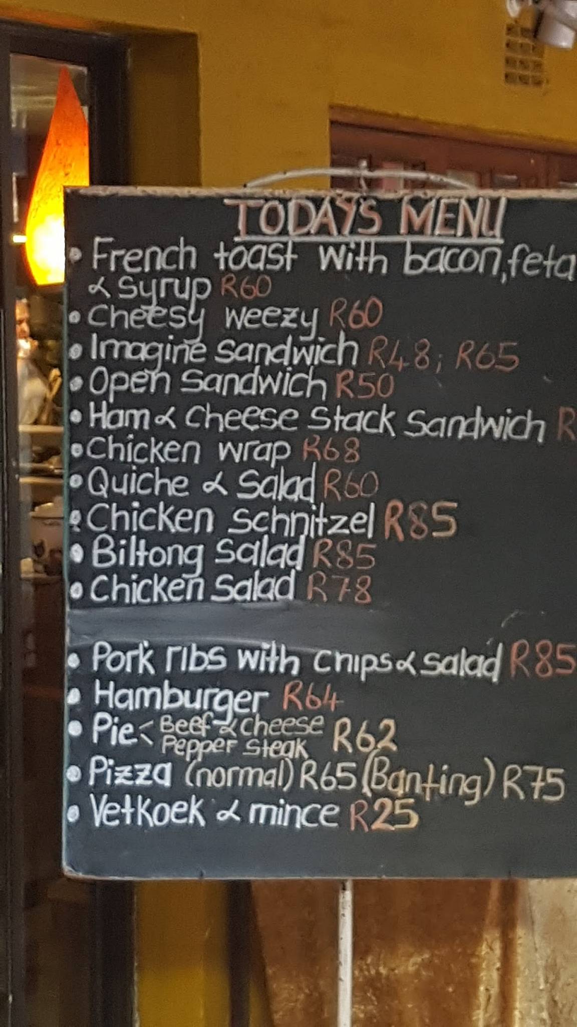 Menu at Imagine Cafe, Bronkhorstspruit, Eden 2