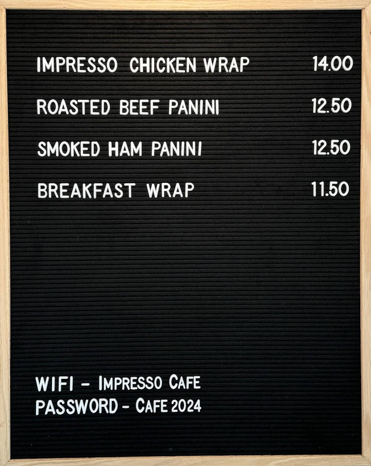Menu at Impresso Cafe, Comox