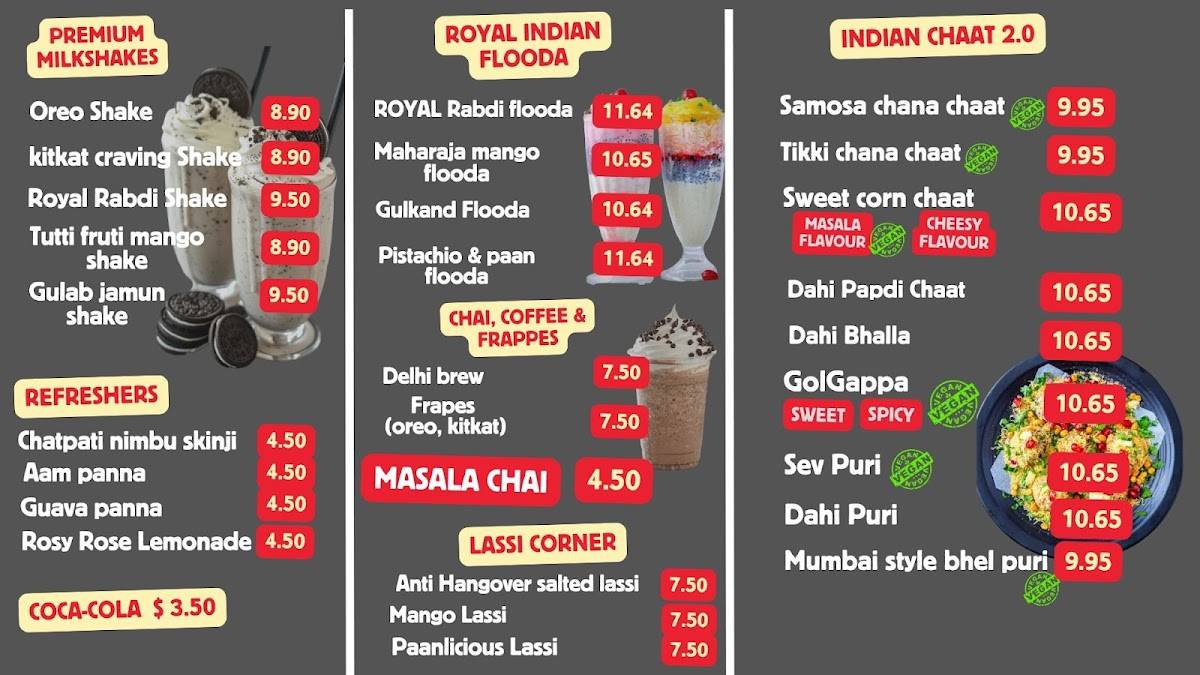 Menu au Indian Burgers Joint restaurant, Vancouver
