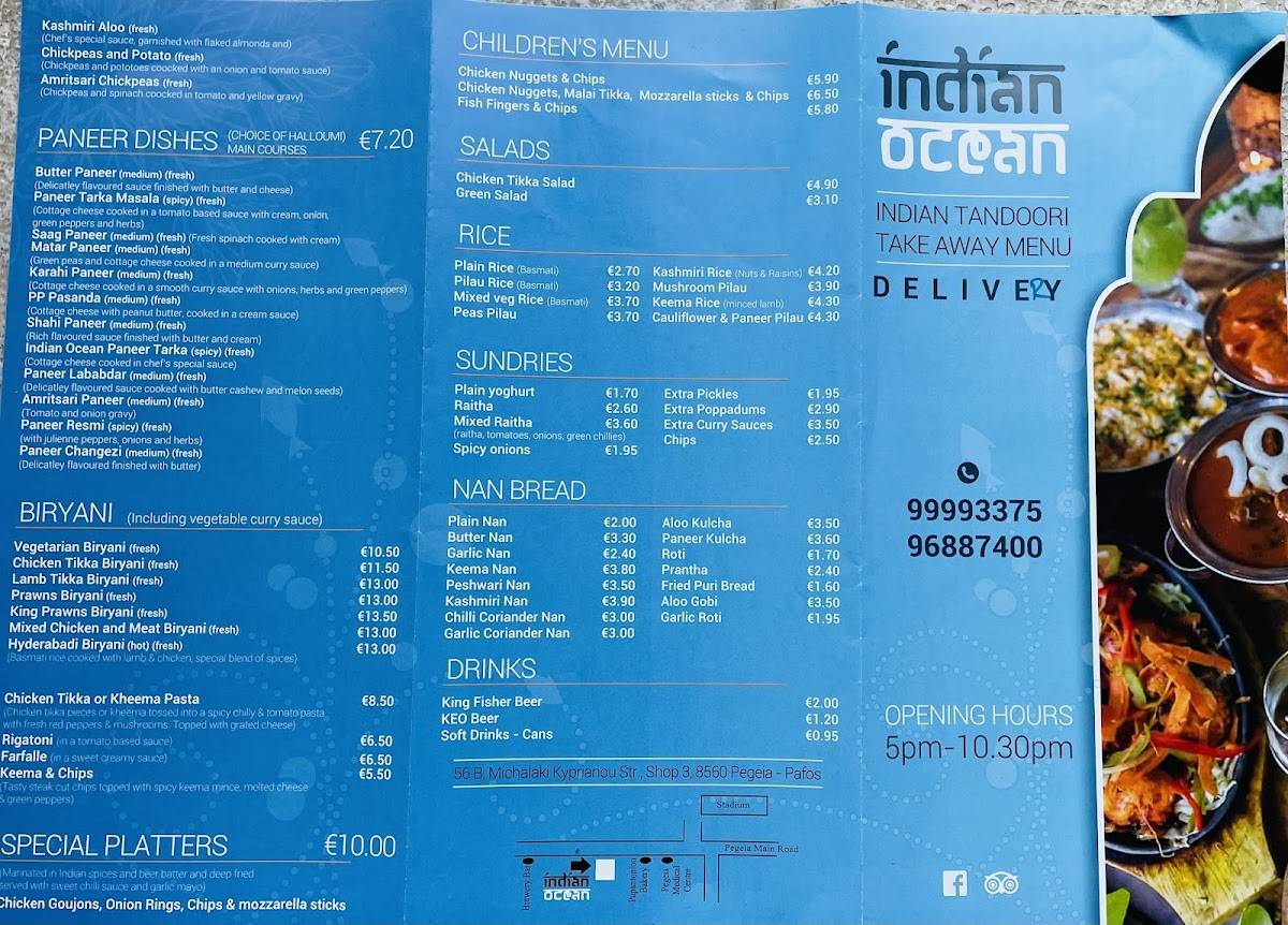 Menu at Indian Ocean Take Away, Peyia, 56b Michalaki