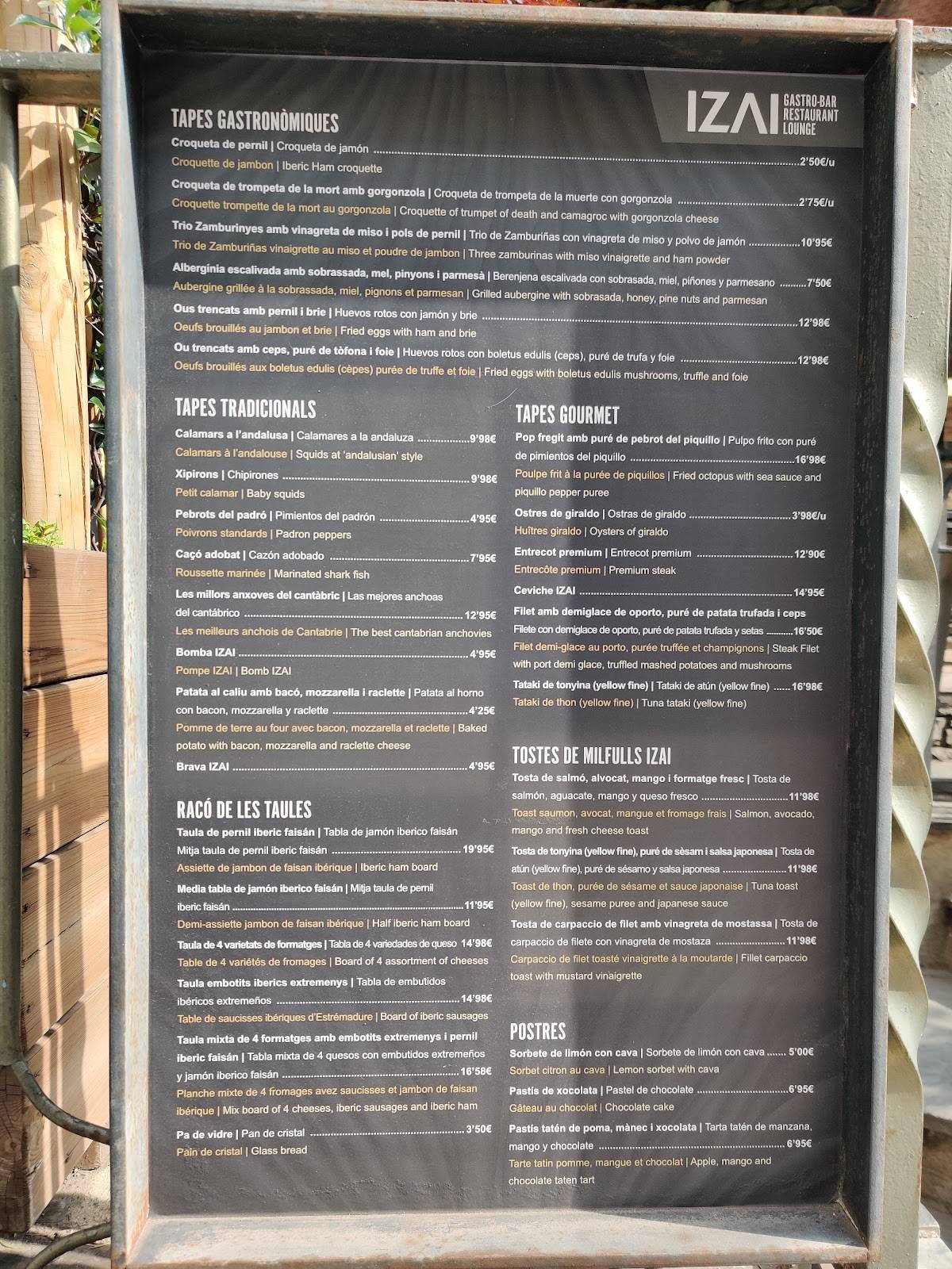 Carta de IZAI Restaurant, Andorra la Vieja