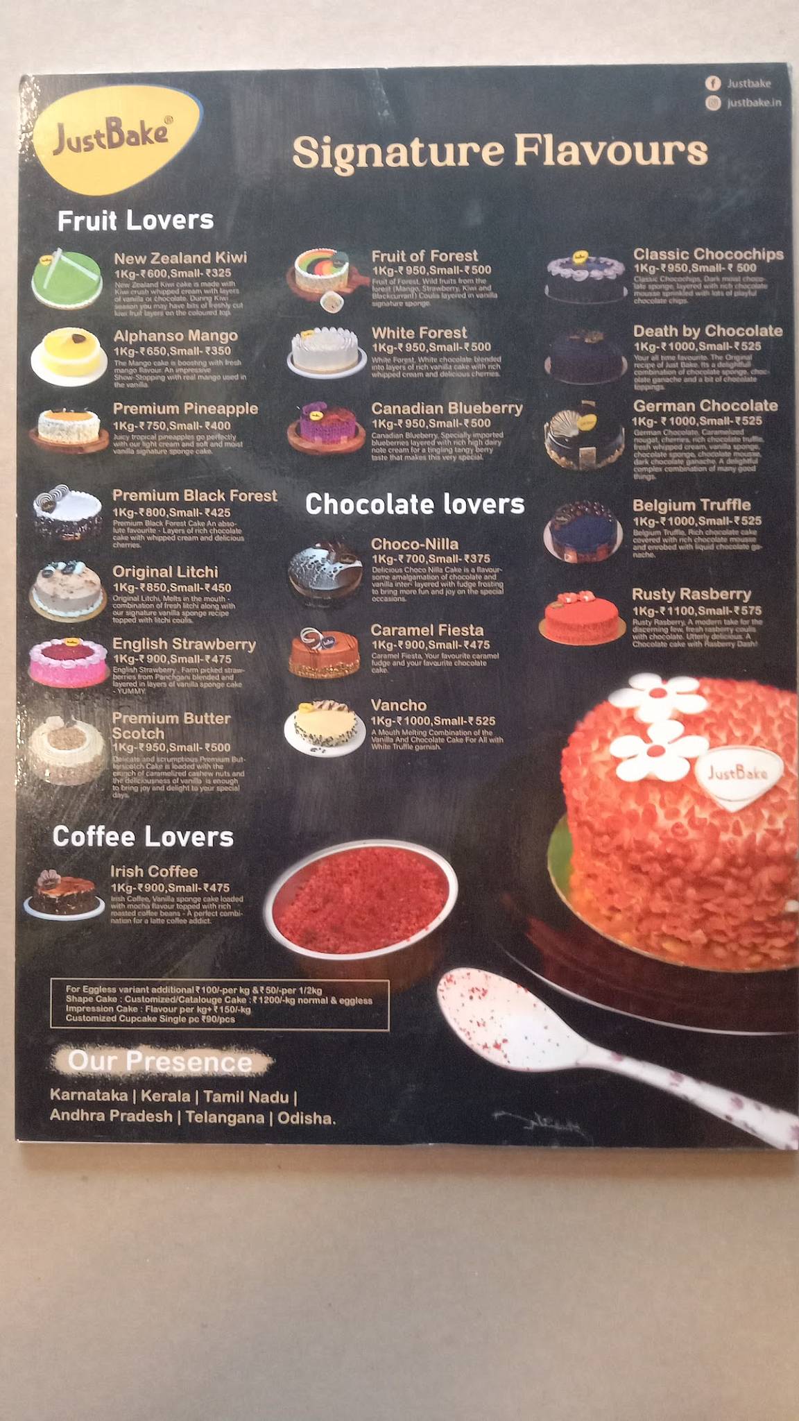 Menu at JUST BAKE, Bengaluru, No 71/1E