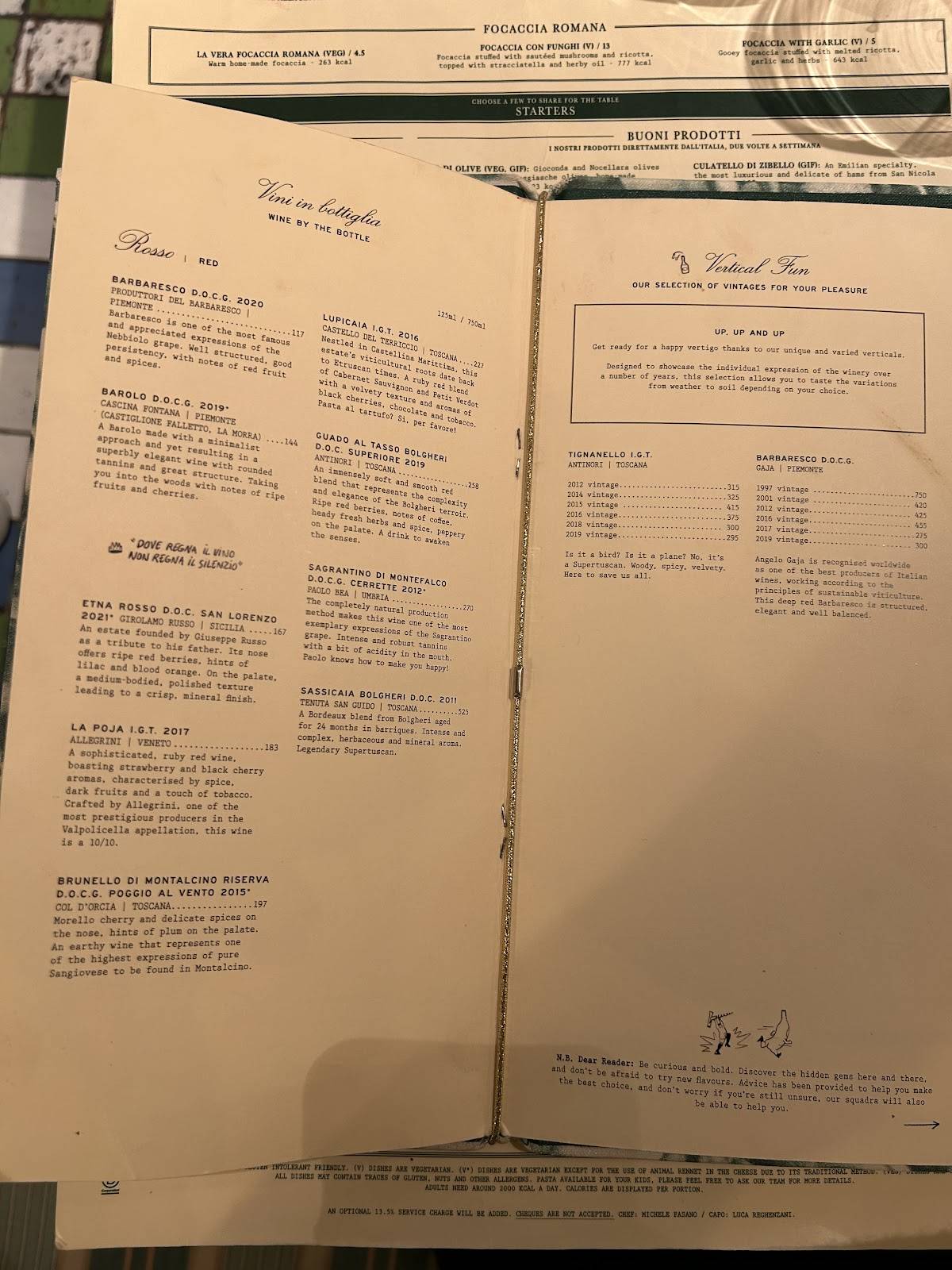 Menu at Jacuzzi restaurant, London