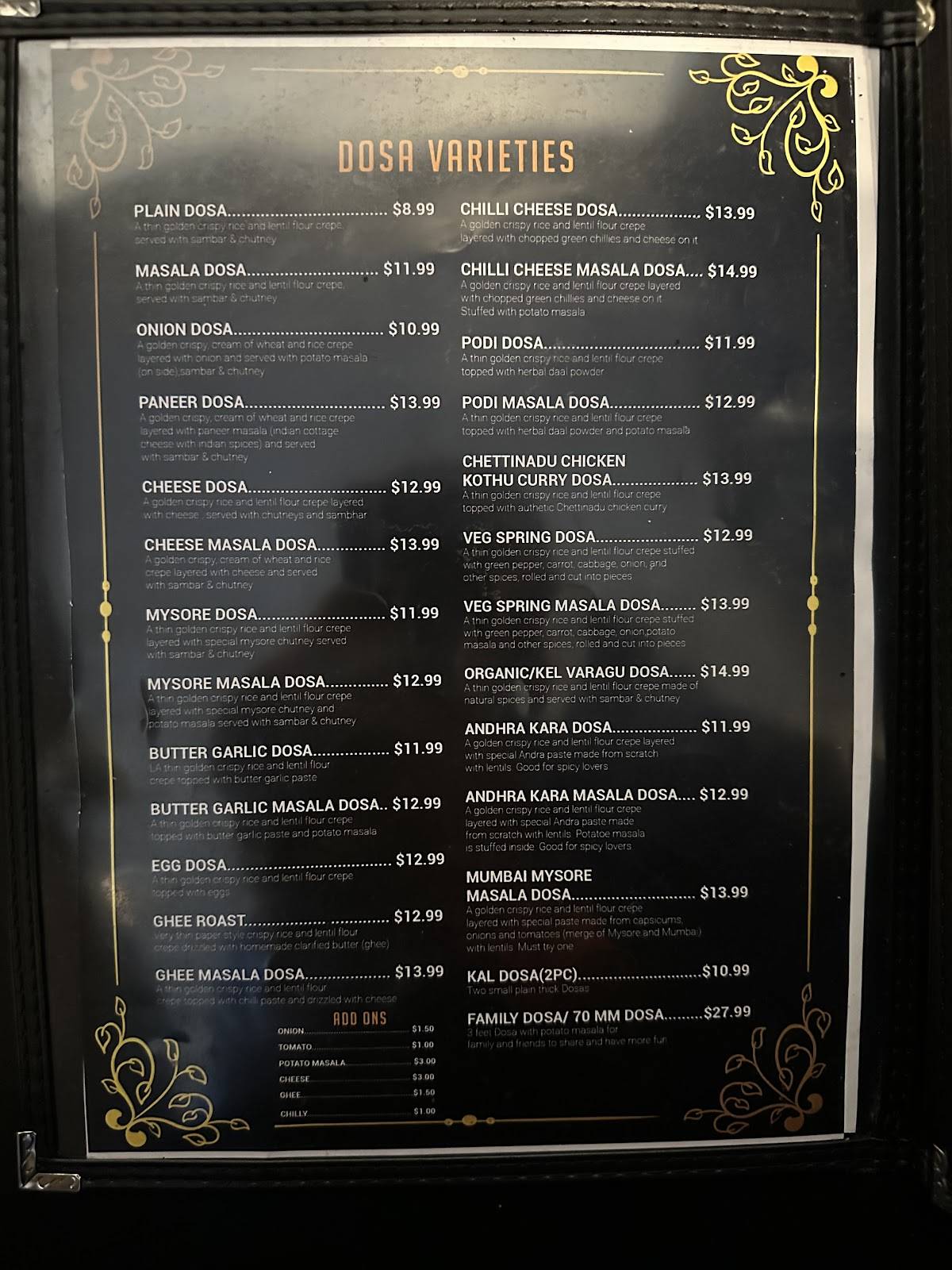Menu at Jayalakshmi South Indian Cuisine restaurant, Kitchener