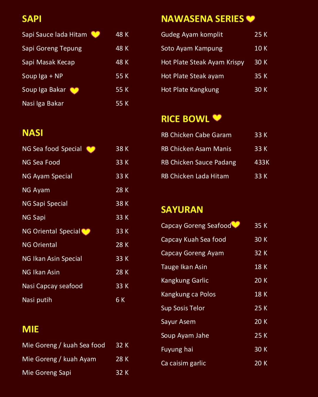 Menu at Joglo Nawasena Resto and Cafe, Wonosobo