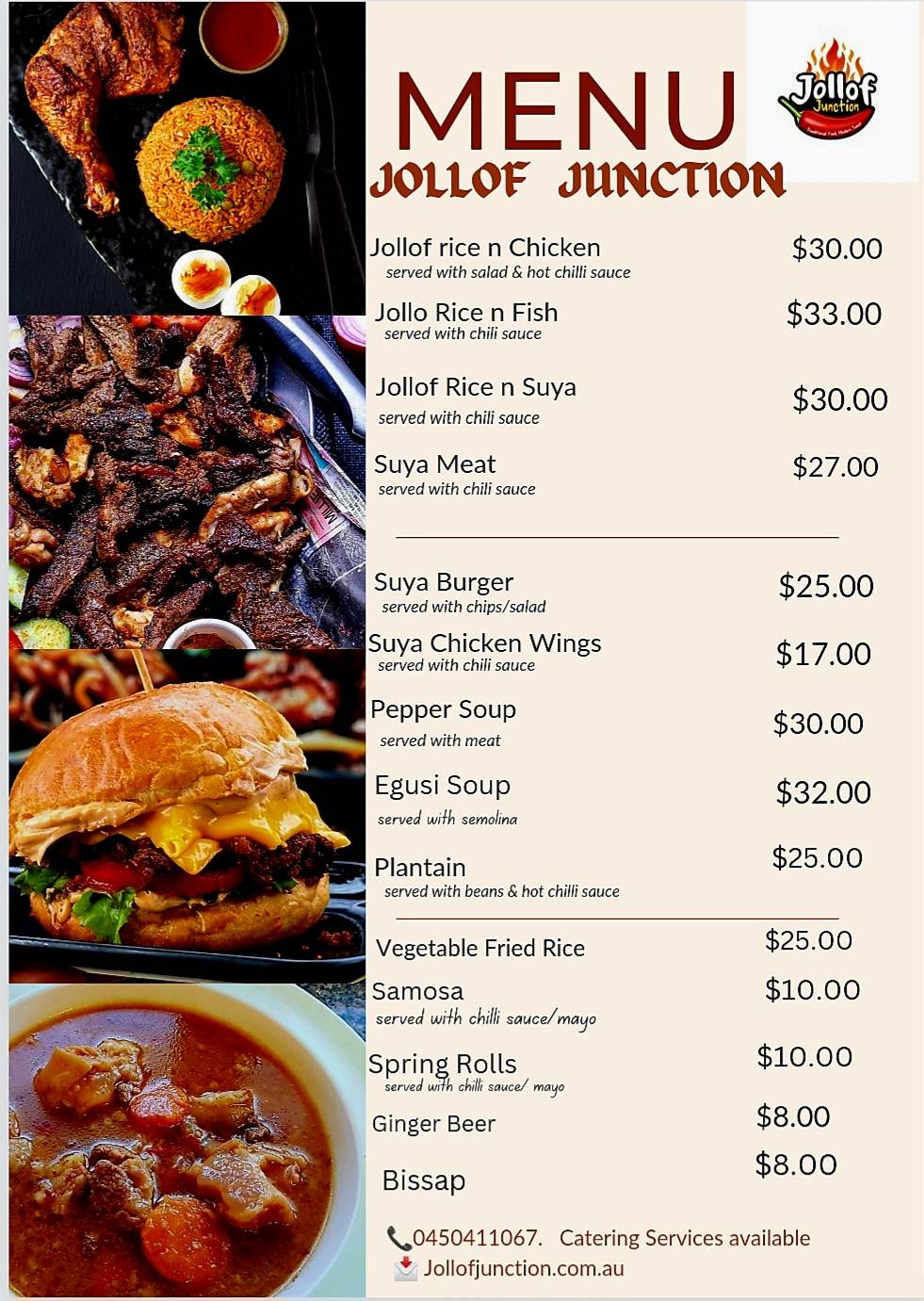Menu at Jollof Junction AU restaurant, South Wentworthville