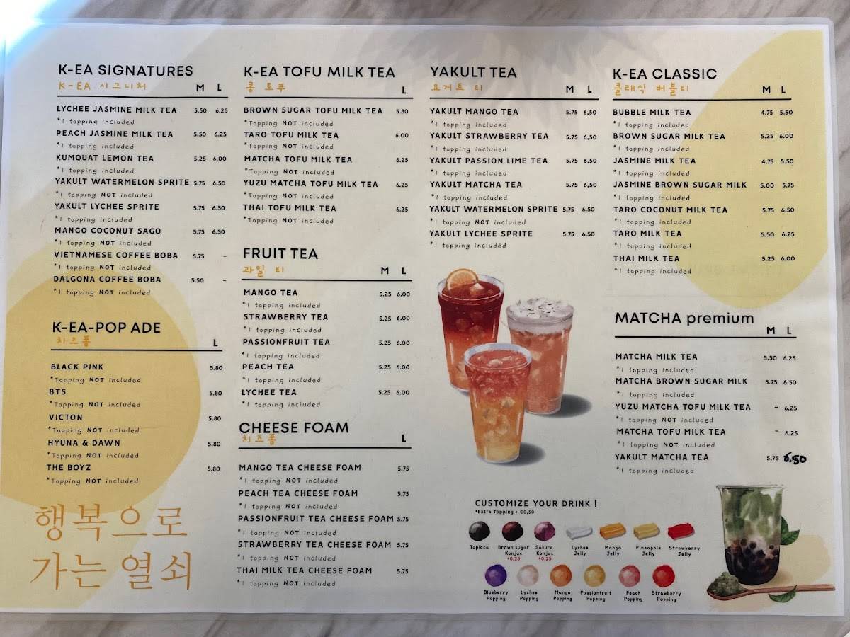 Menu au K-ea cafe, Rotterdam