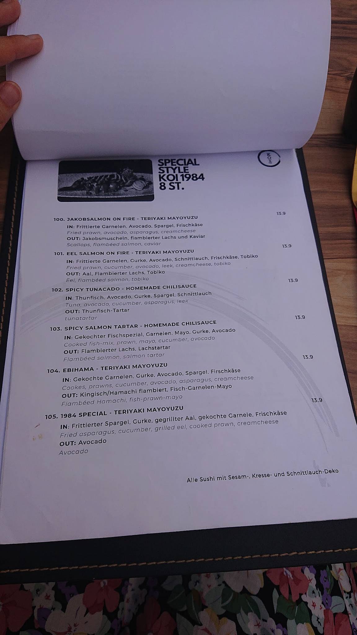 Speisekarte von KOI 1984 restaurant, Regensburg