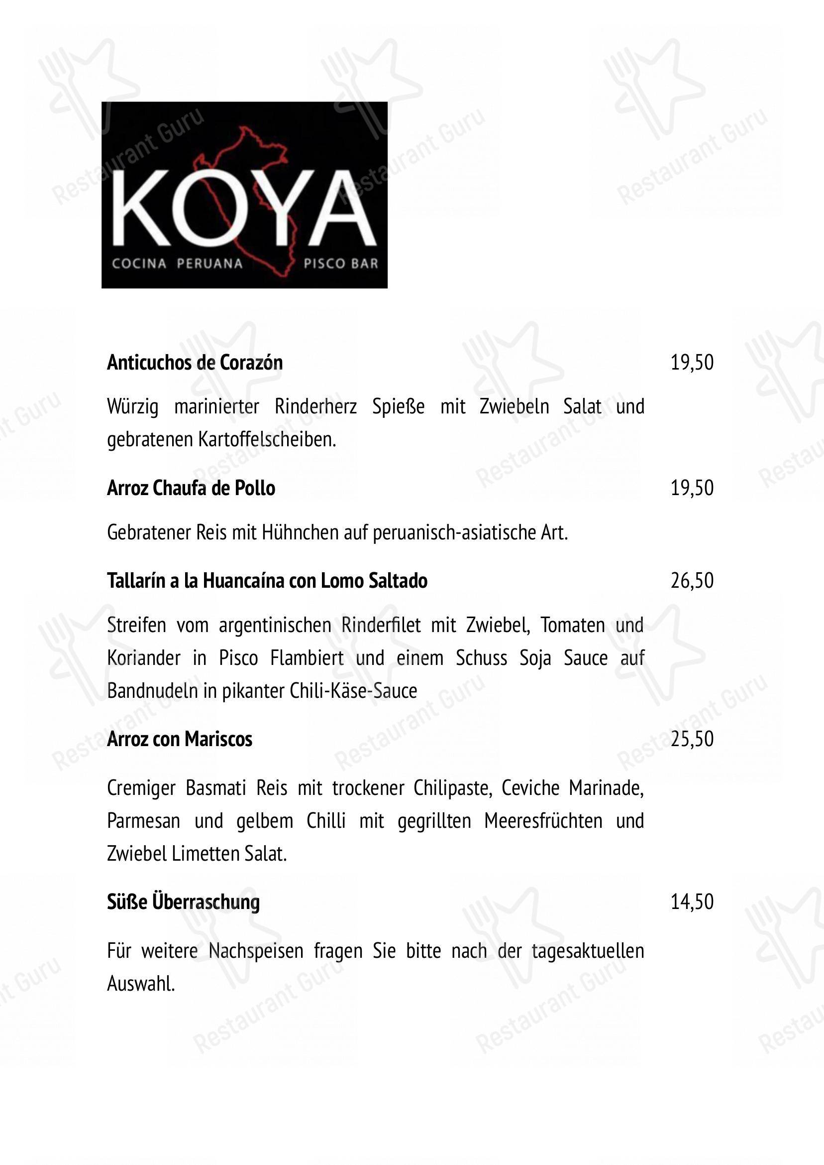 Menu au Restaurant Koya, Munich