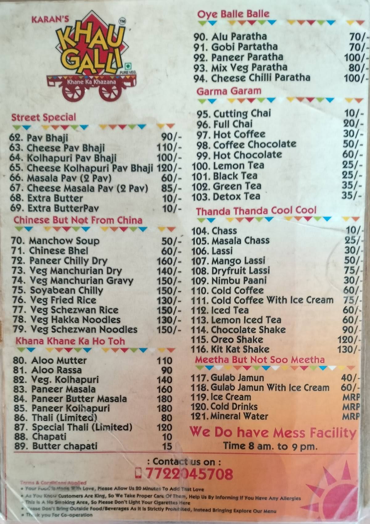Menu at Karan's Khau Galli, Nashik, S.No. 281 / A