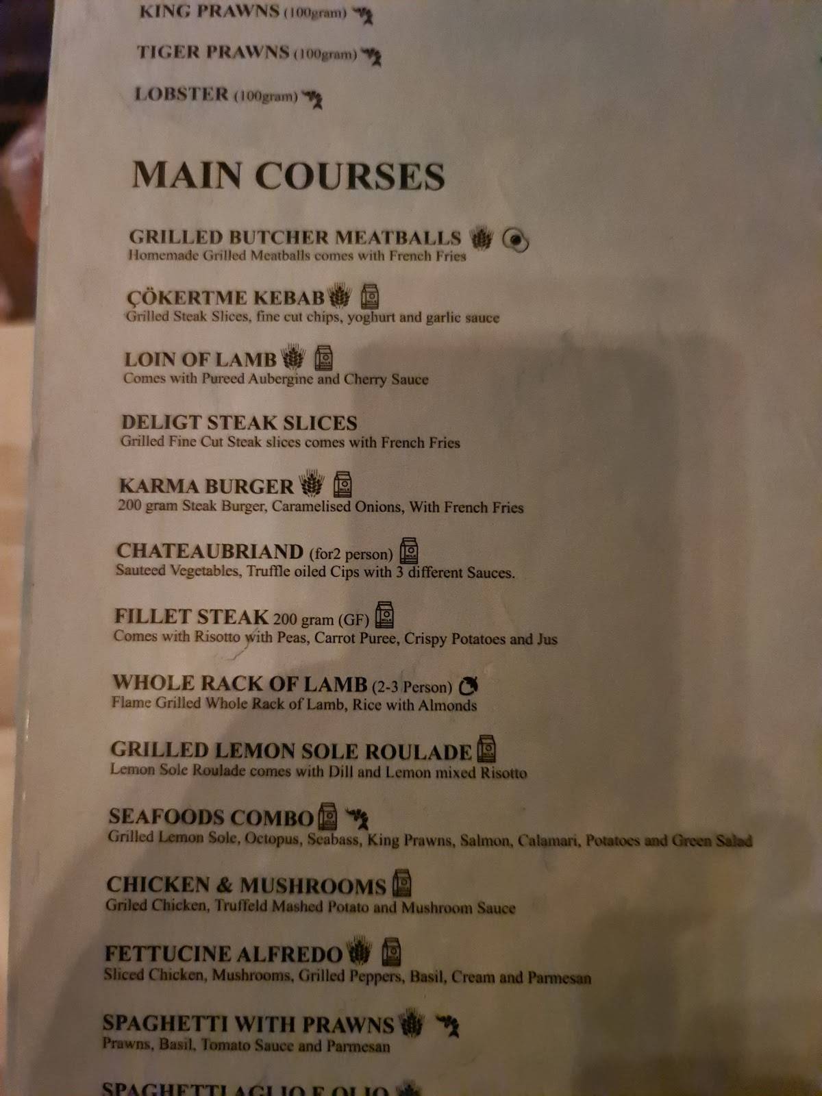 Carta de Karma Restaurant & Night Club, Manavgat, Side Mahallesi Turgut ...