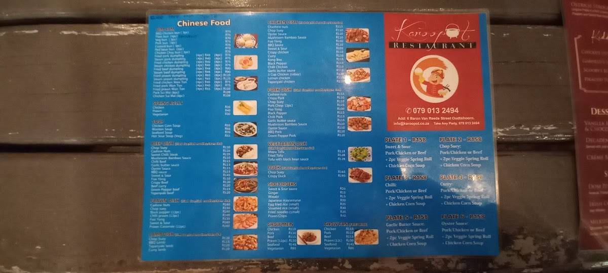 Menu at Karoopot Restaurant, Oudtshoorn