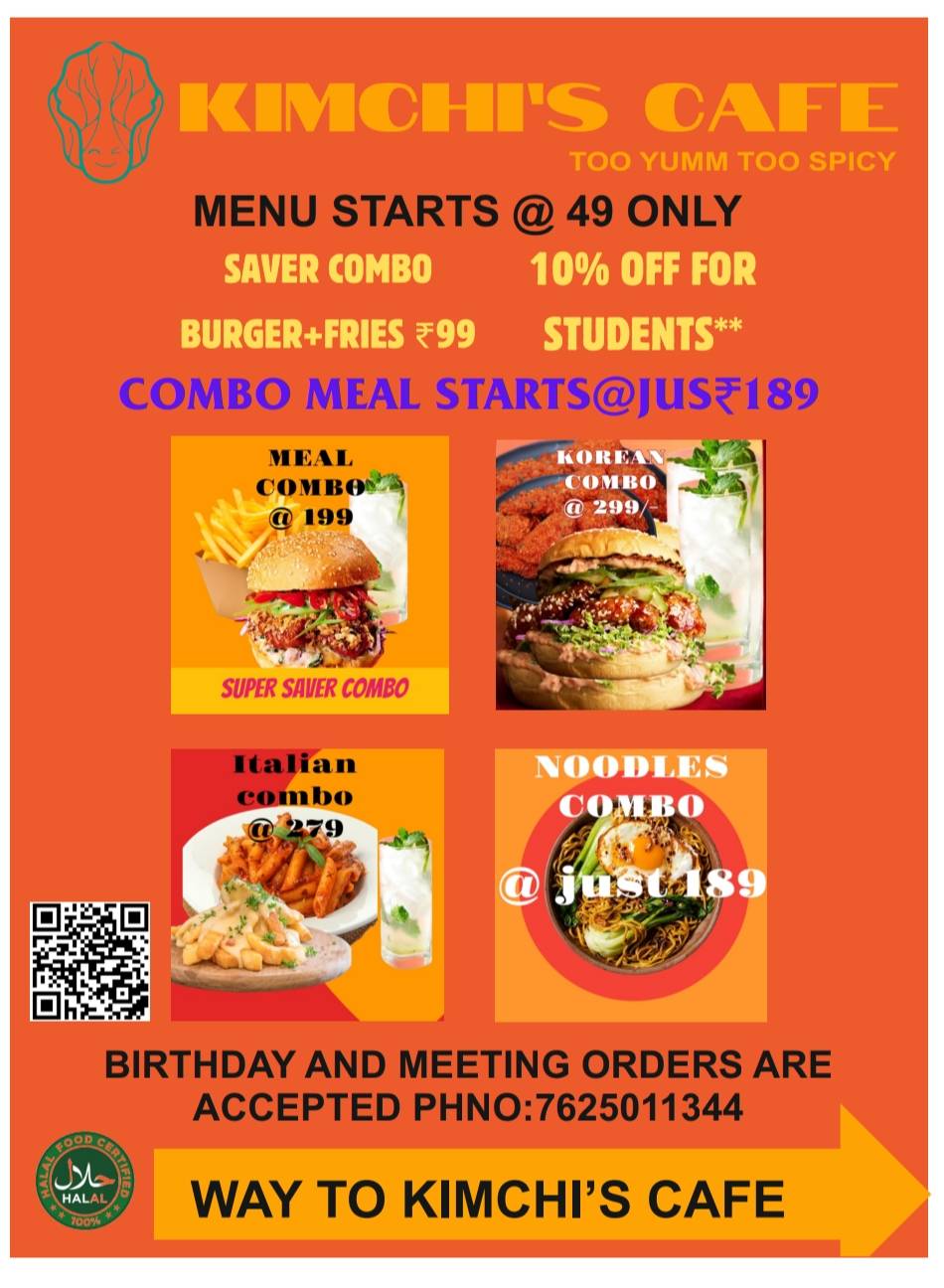 Menu at Kimchi's Cafe, Bengaluru