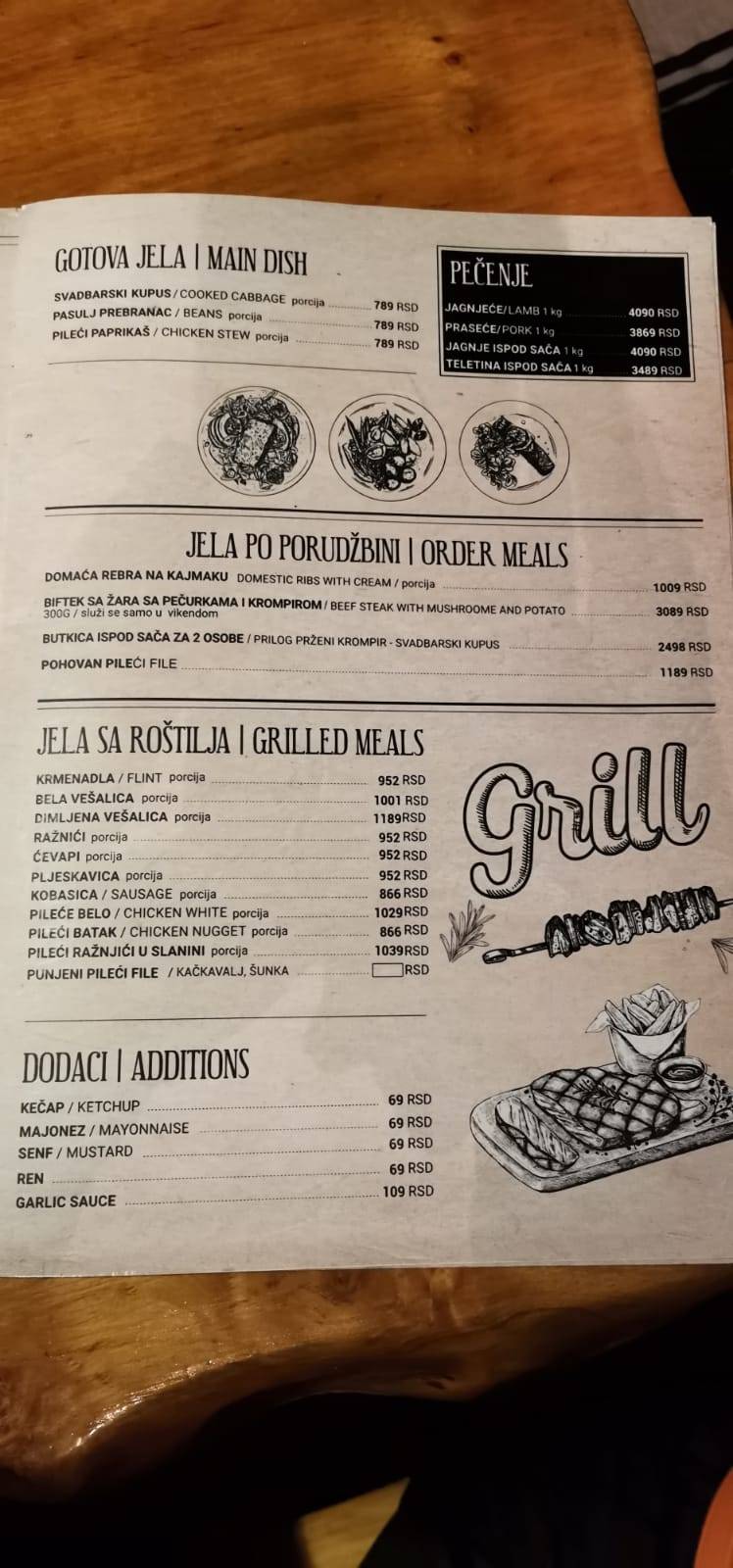 Menu at Restaurant Koliba, Brzeće, 218
