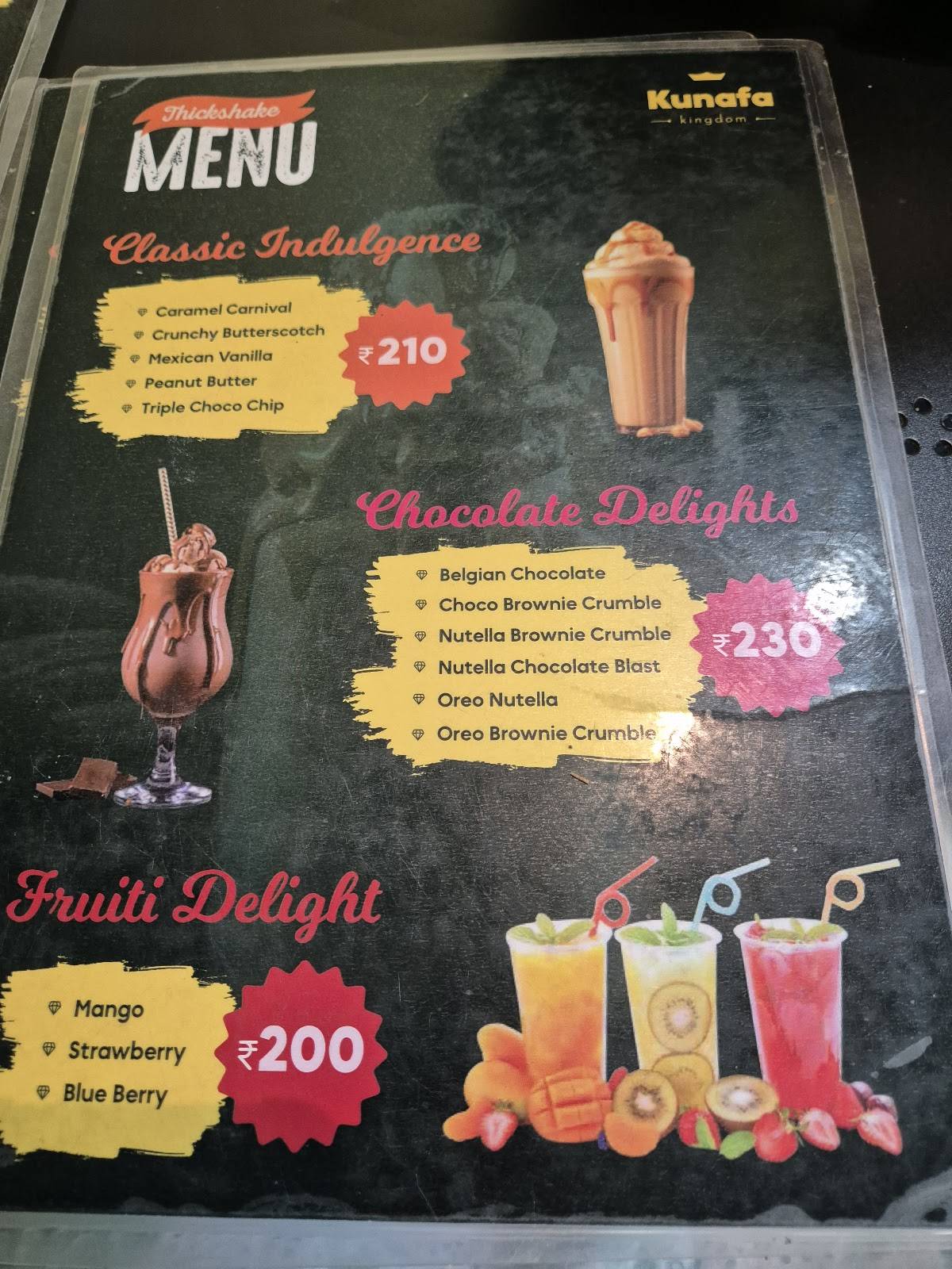 Menu at Kunafa Kingdom, Hyderabad