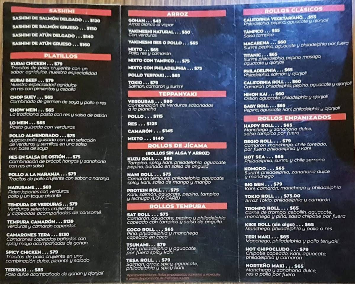 Carta del restaurante Kurai Sushi and Chinese Buffet, Tampico, Agua ...