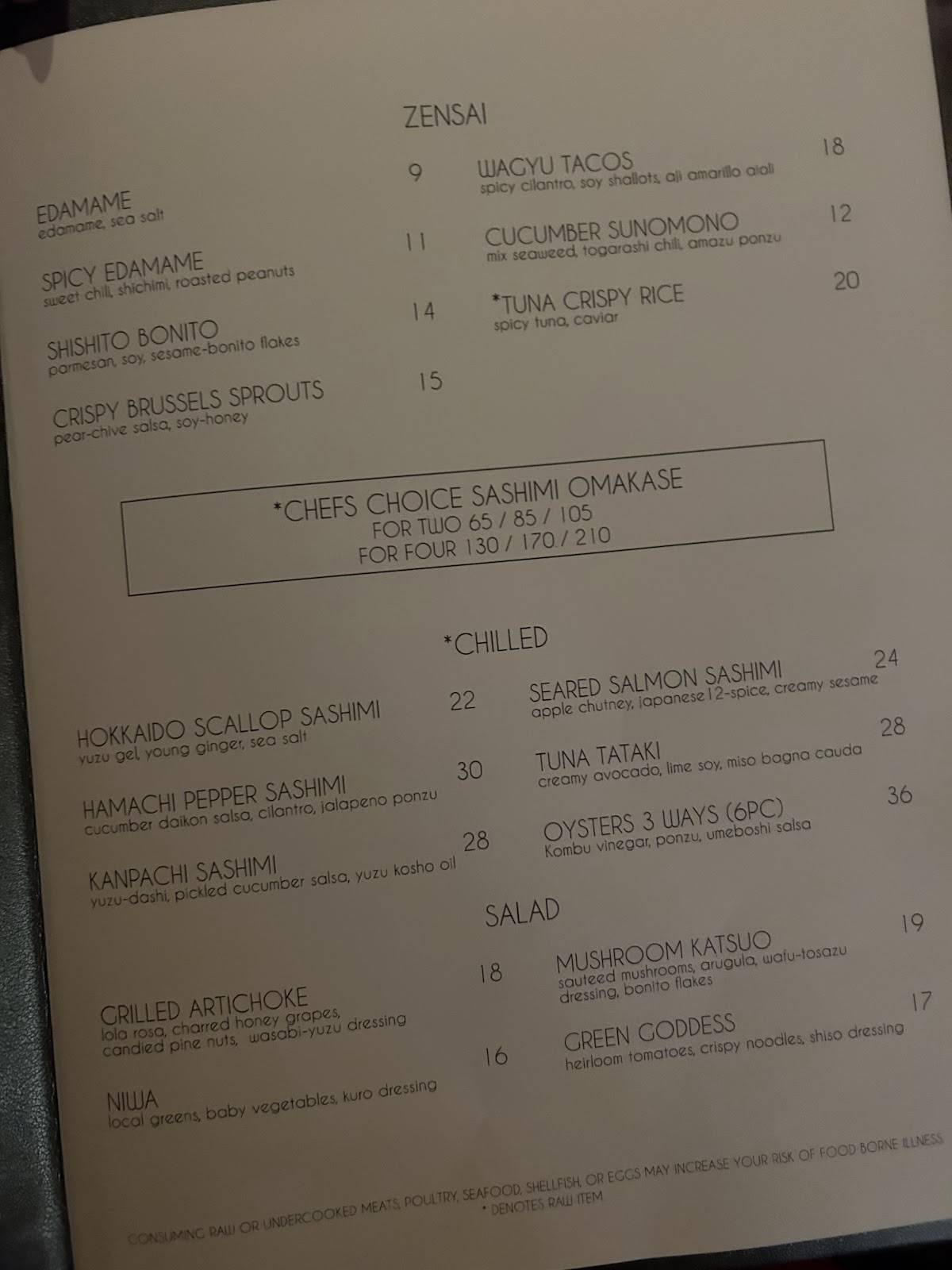 Menu at Kuro (in Seminole Hard Rock Hollywood) pub & bar, Davie