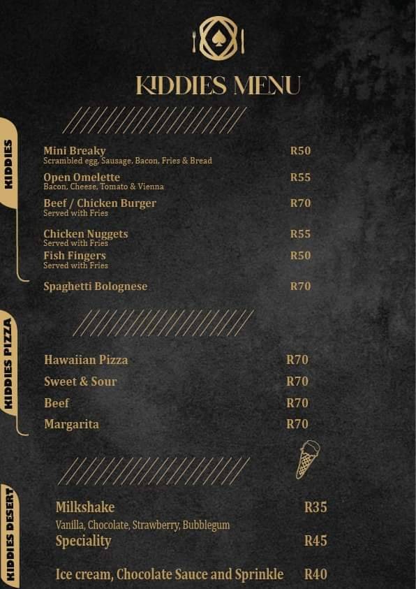 Menu at Kwa Ace EKitcheni restaurant, Cape Town