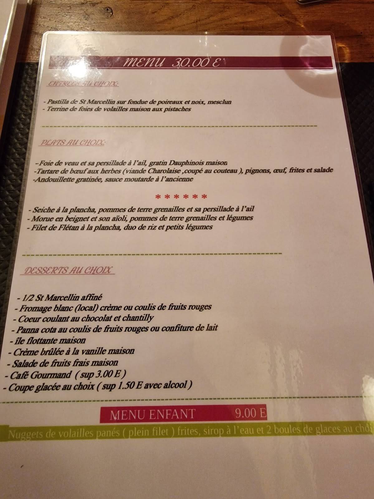 Menu au Restaurant LA CAVE, Meximieux