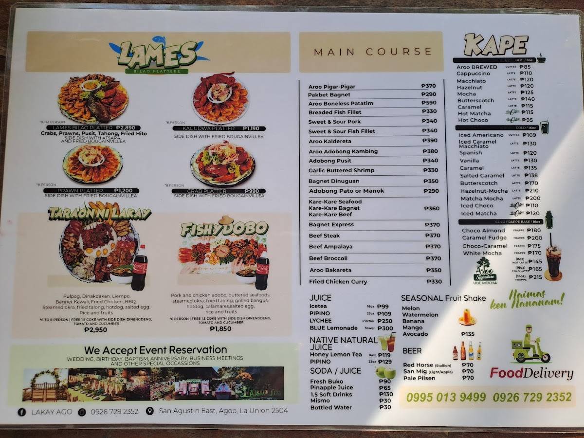 Menu at LAKAY AGO NATURE'S PARK restaurant, Agoo