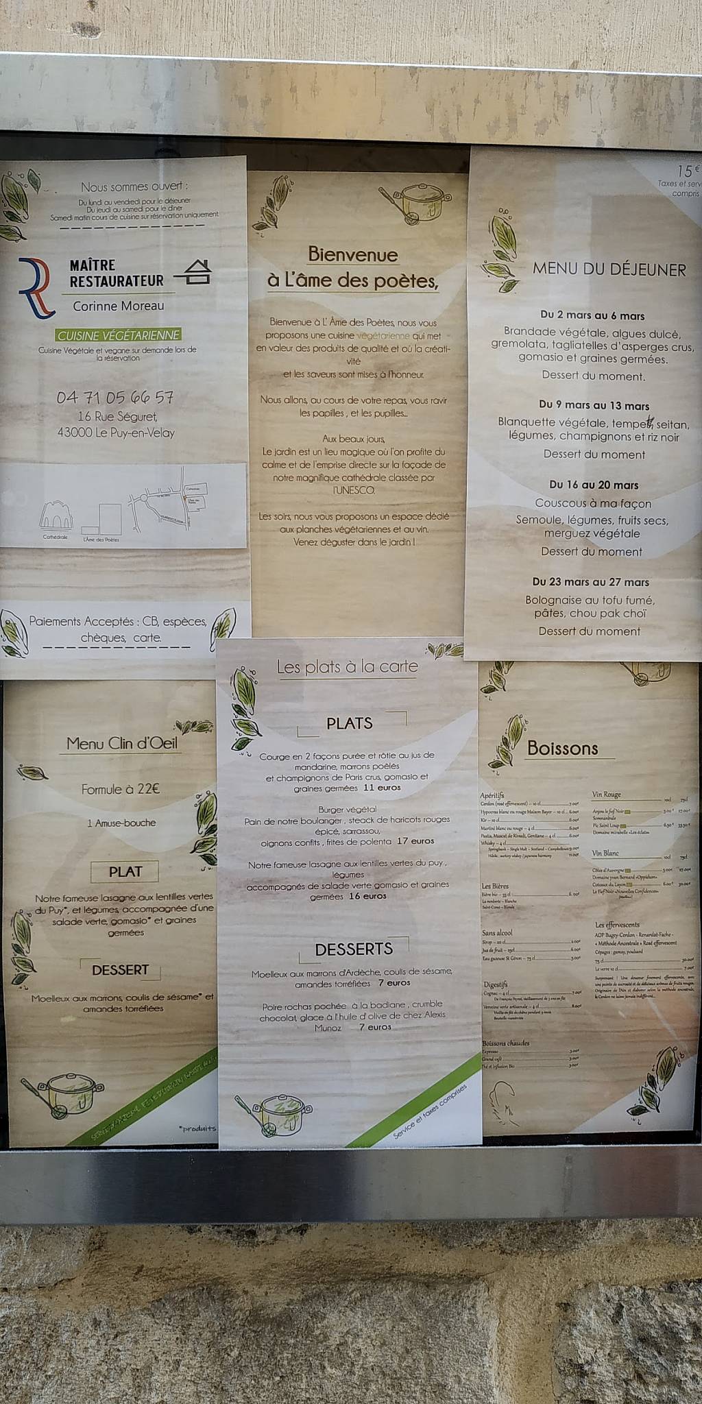 Menu au Restaurant L'Âme des Poètes, Le Puy-en-Velay