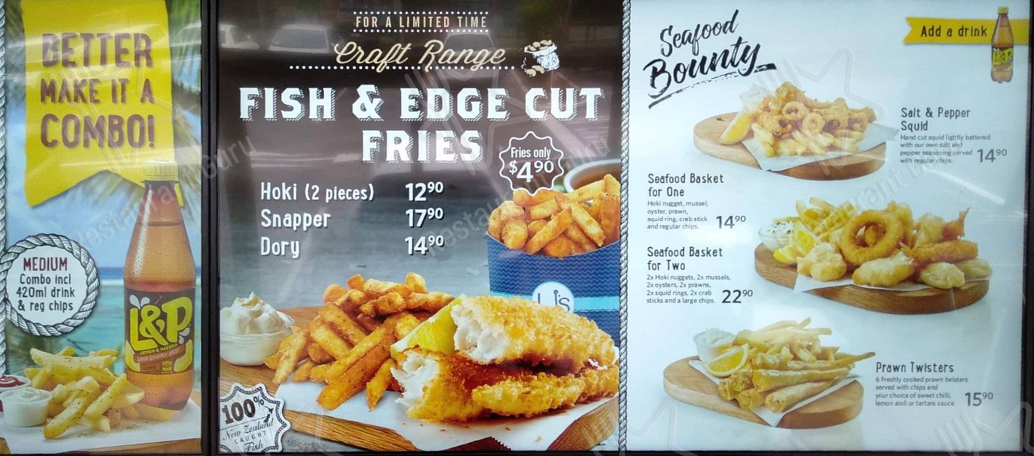 Menu at LJ's Takanini restaurant, Papakura, 30 Walters Rd
