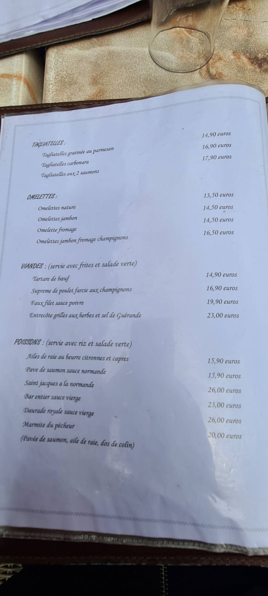 Menu au La Cabane du Pêcheur restaurant, Honfleur