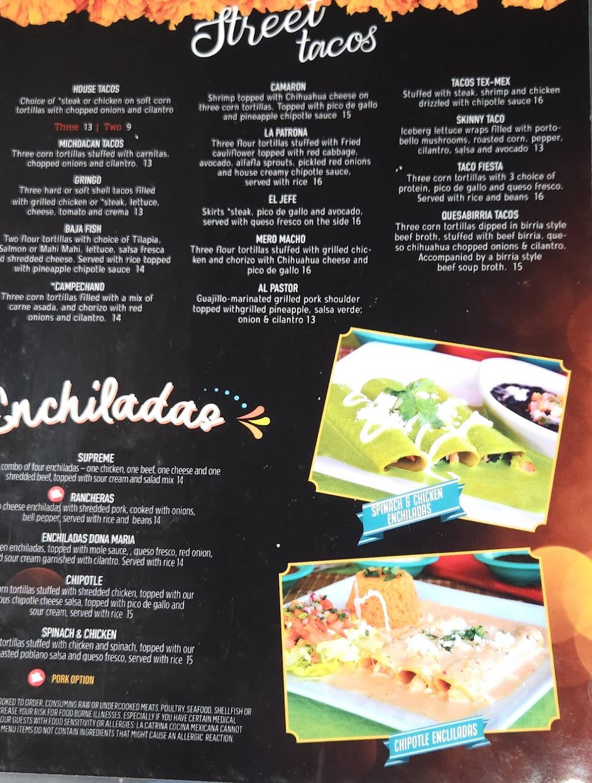 Menu at La Catrina Cocina Mexicana Houghton restaurant, Houghton