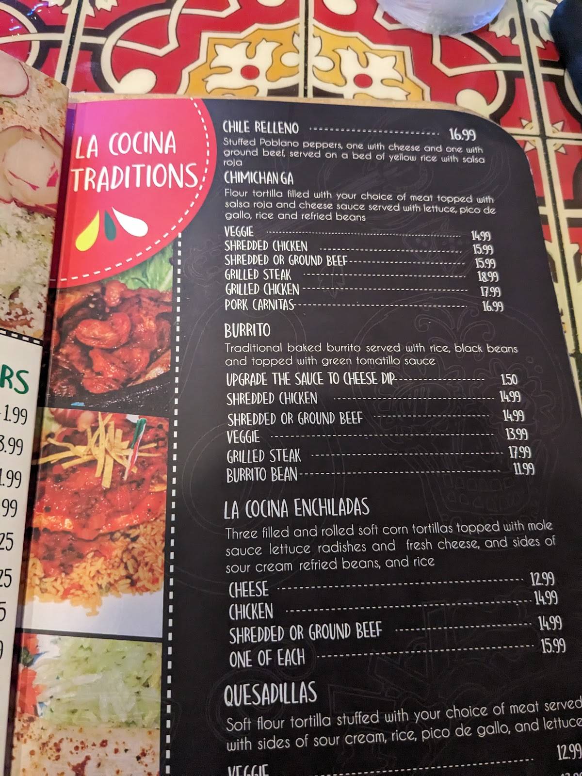 Menu at La Cocina Mexican Restaurant, St. Augustine