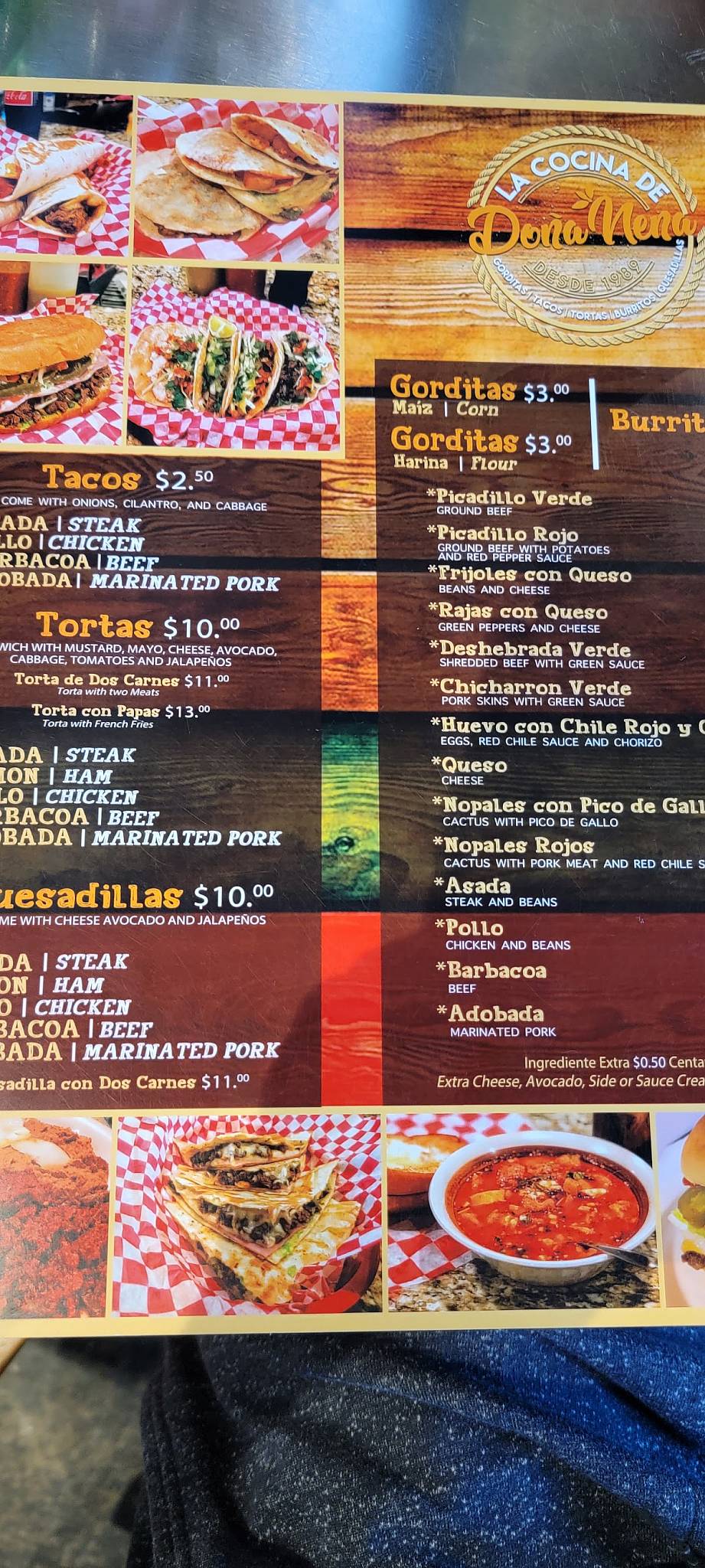 Menu at La Cocina de Doña Nena restaurant, Oklahoma City