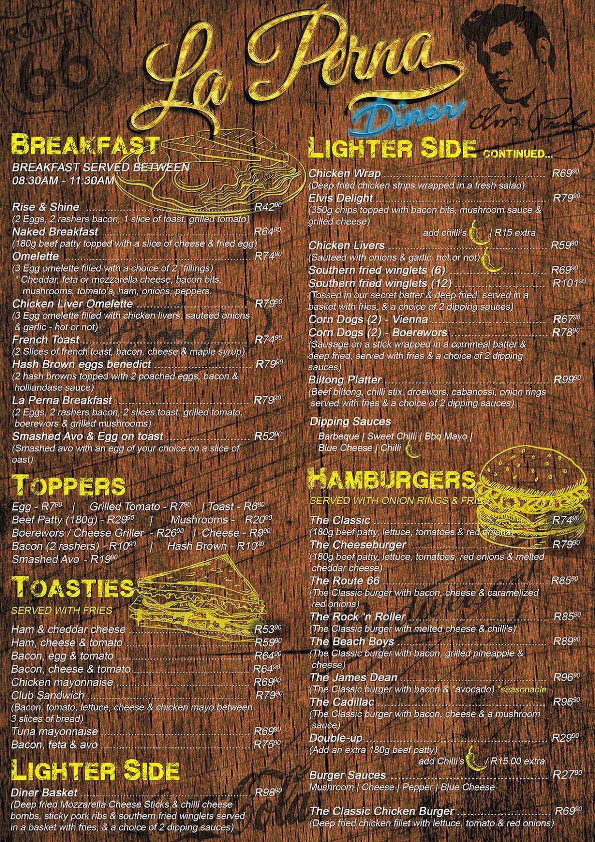 Menu at La Perna Diner restaurant, Pretoria
