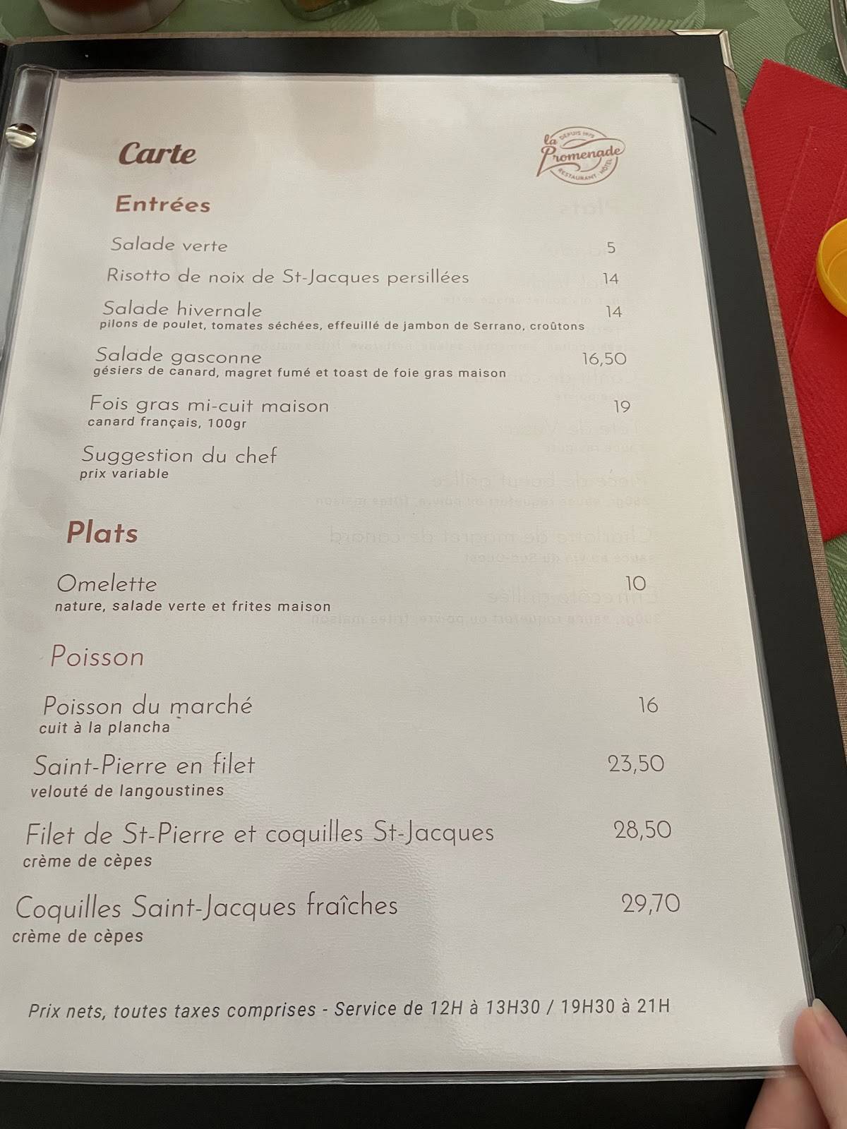 Menu au Hôtel Restaurant La Promenade, Villeneuve-Tolosane