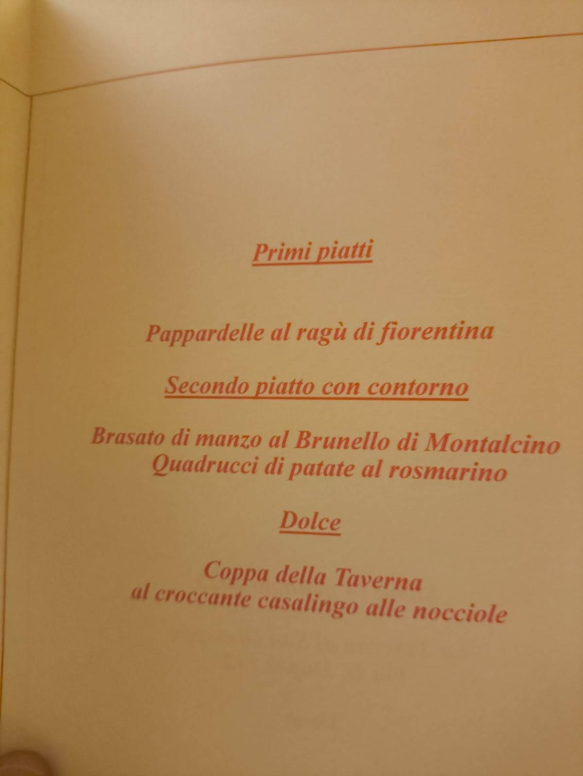 Menu at La Taverna di San Giuseppe restaurant, Siena