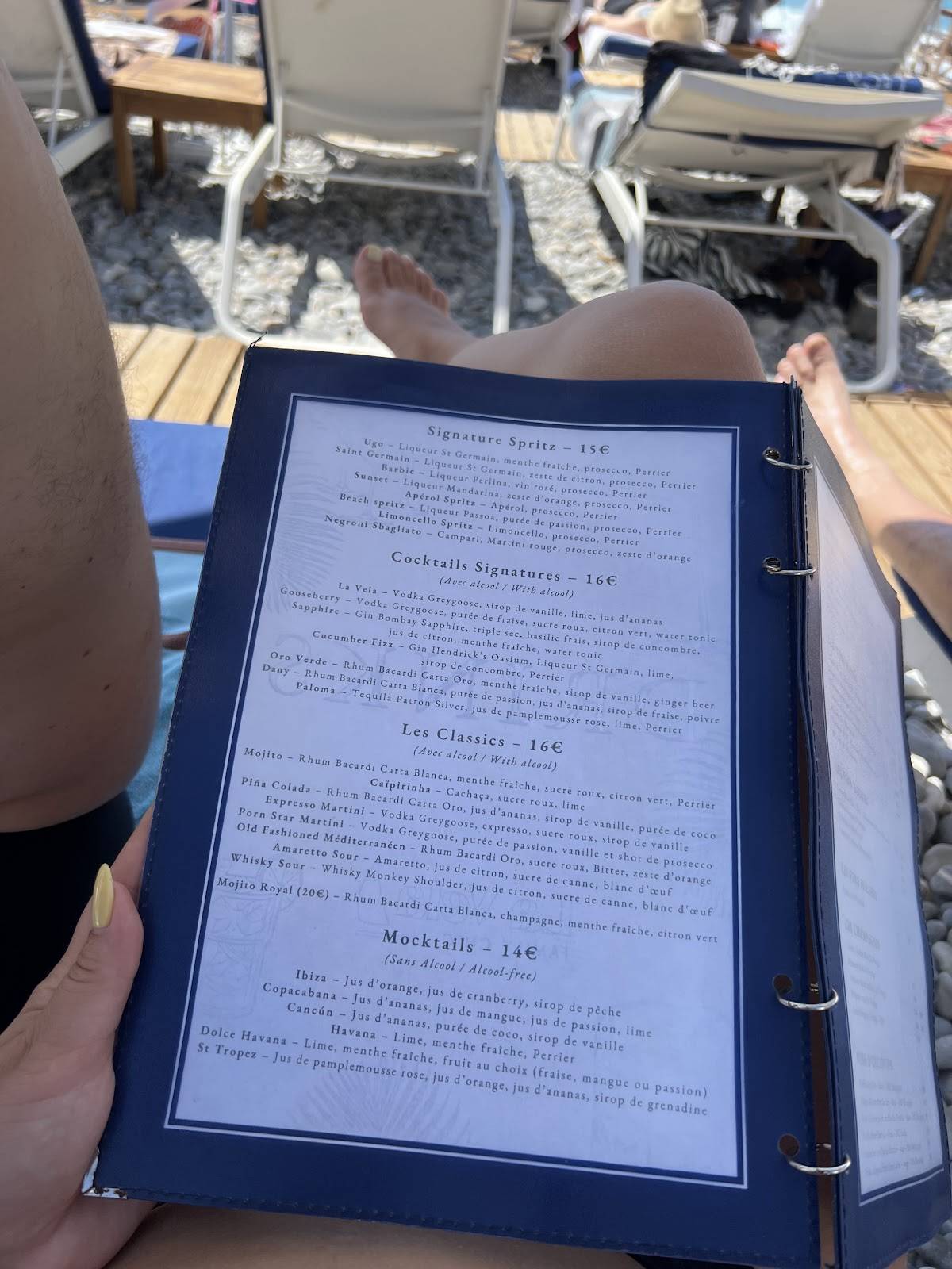 Menu at La Vela restaurant, Nice