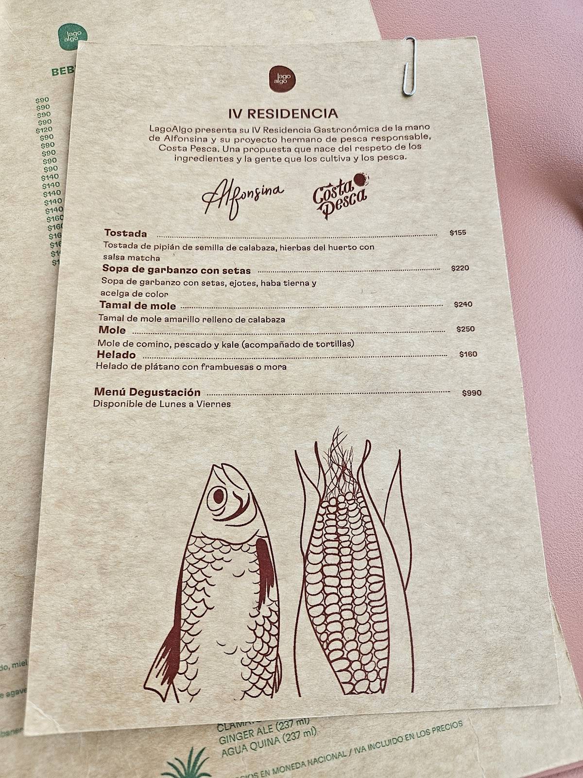 Carta del restaurante LagoAlgo, Ciudad del México, Bosque del Chapultepec