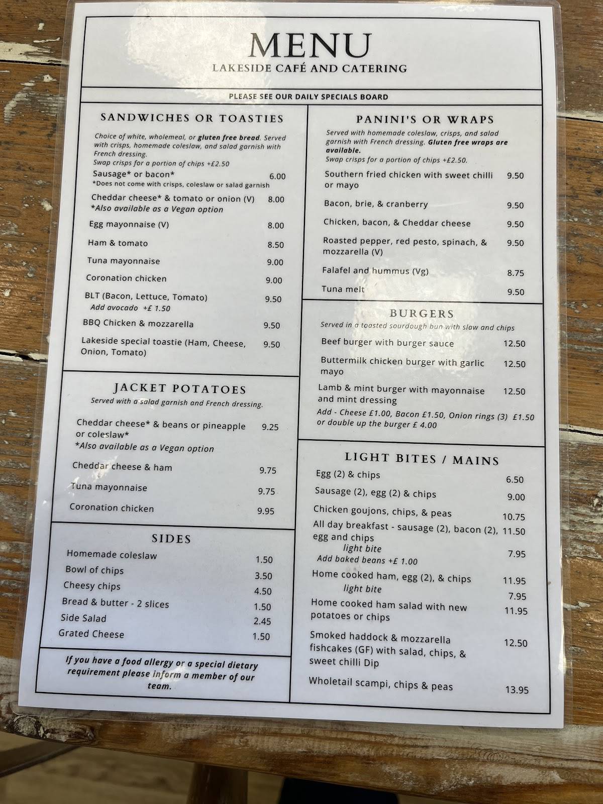 Menu at Lakeside Cafe and Catering, Llandrindod Wells