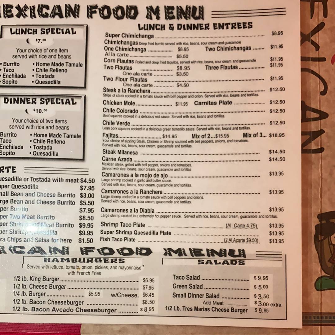 Menu at Las 3 Marias restaurant, Antioch
