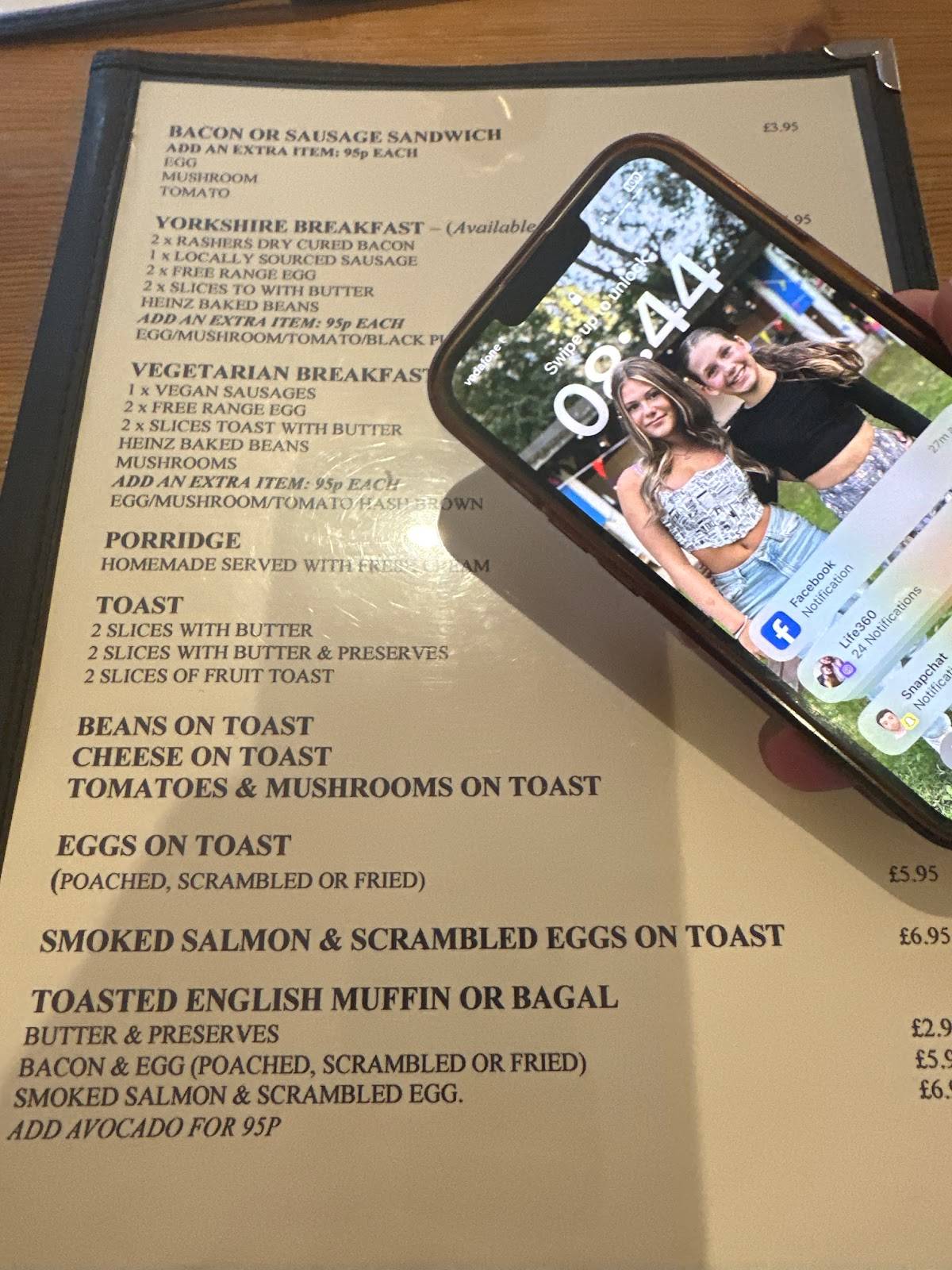 Menu at Lavinia's cafe, Bingley