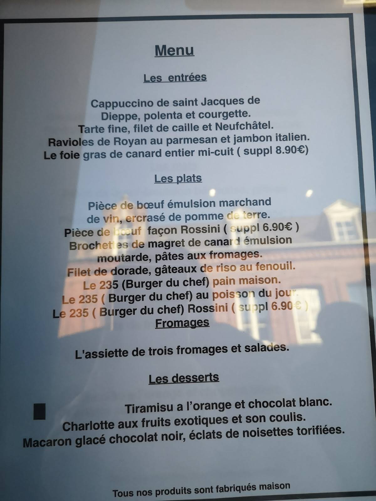 Menu au Le 235 restaurant, Forges-les-Eaux