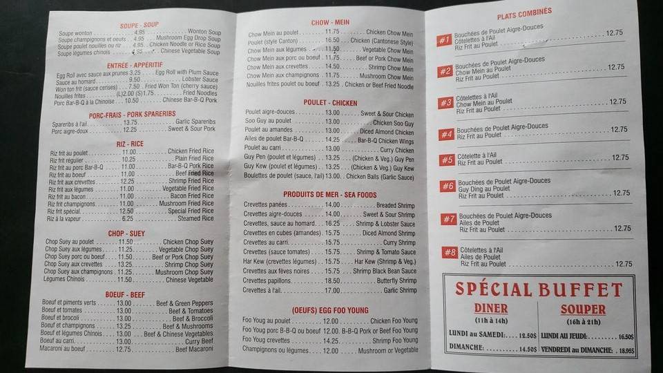 Menu au Restaurant Le Buffet Chinois Mont-Laurier, Mont-Laurier