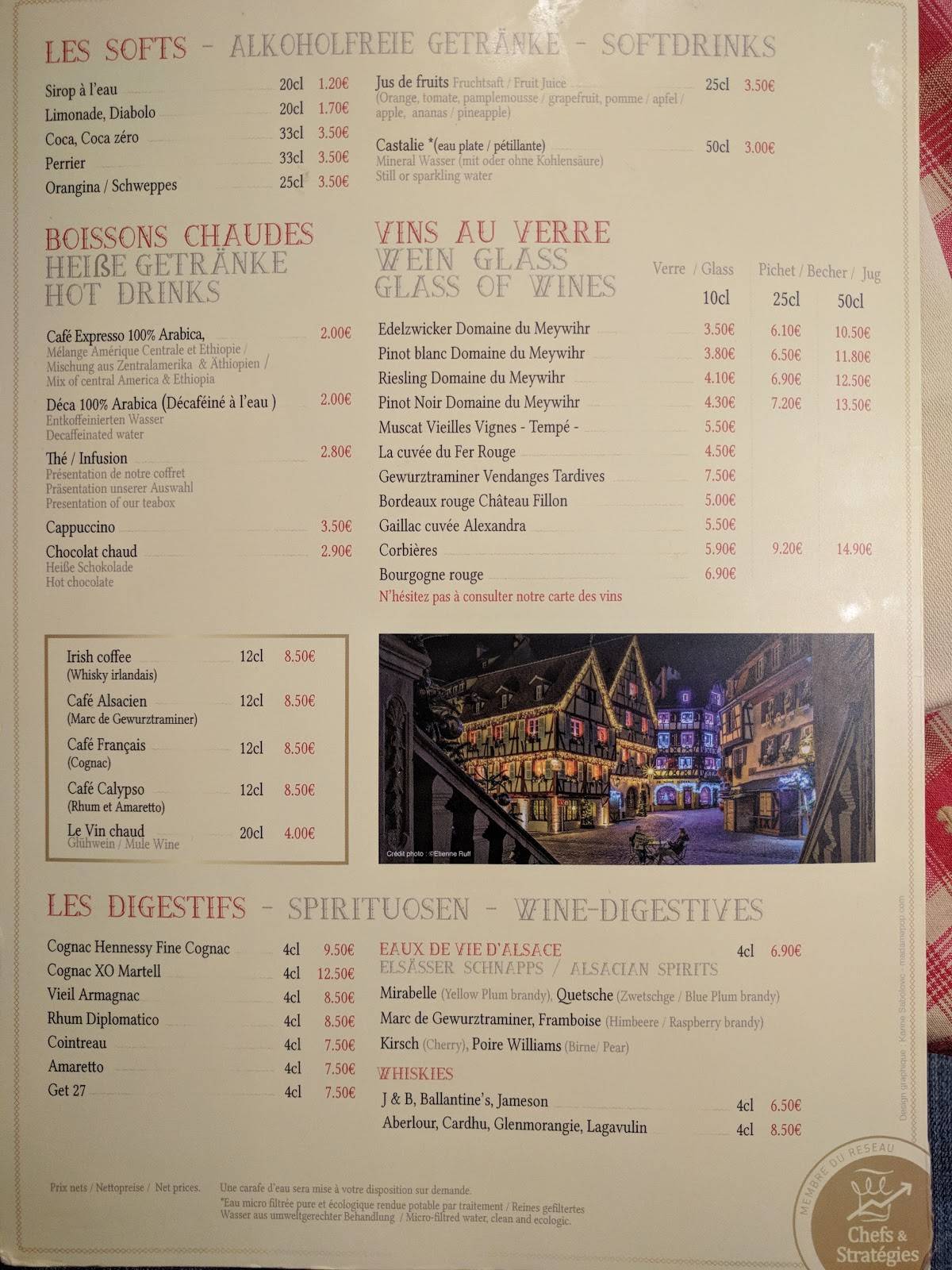Menu au Le Fer Rouge restaurant, Colmar