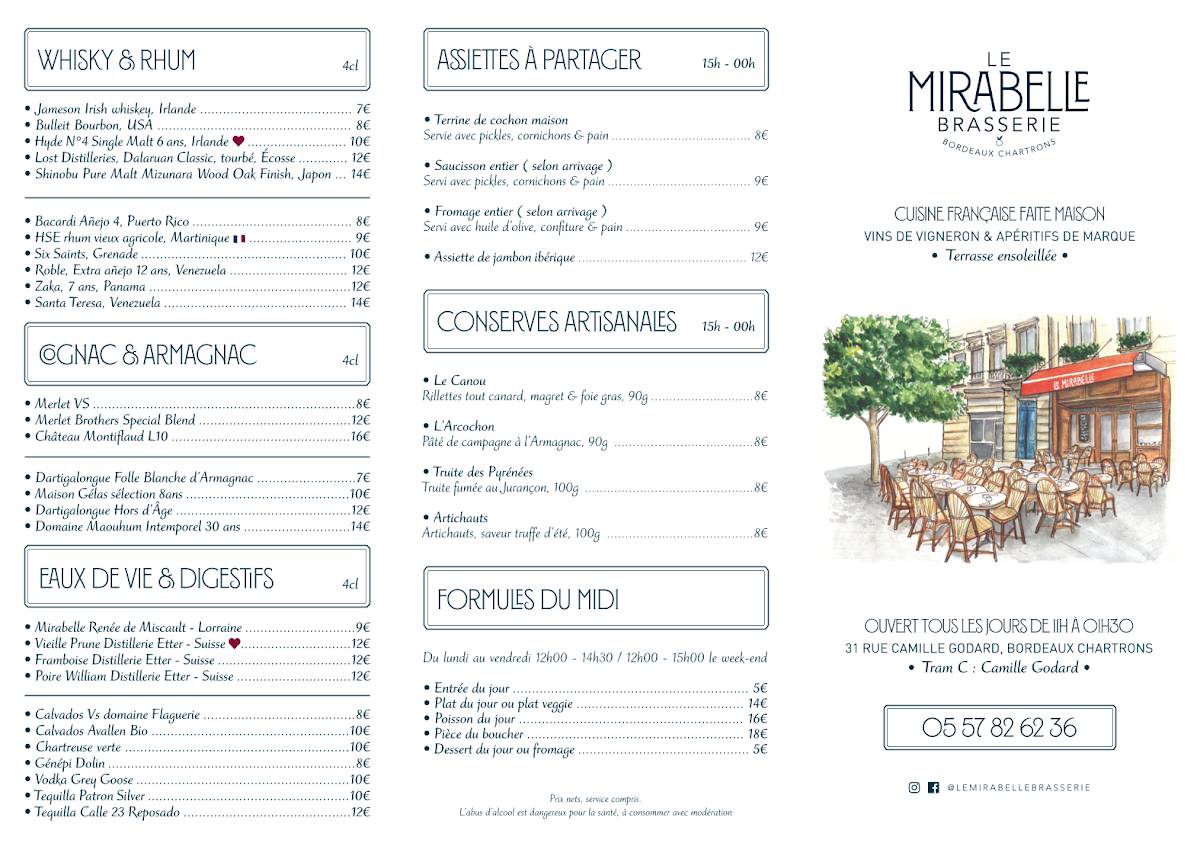 Menu au Le Mirabelle restaurant, Bordeaux