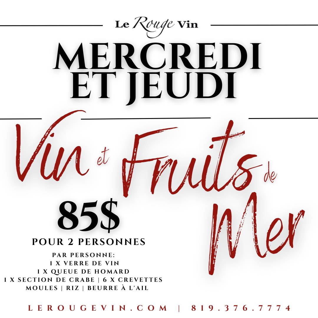 Menu au Restaurant Le Rouge Vin, Trois-Rivières