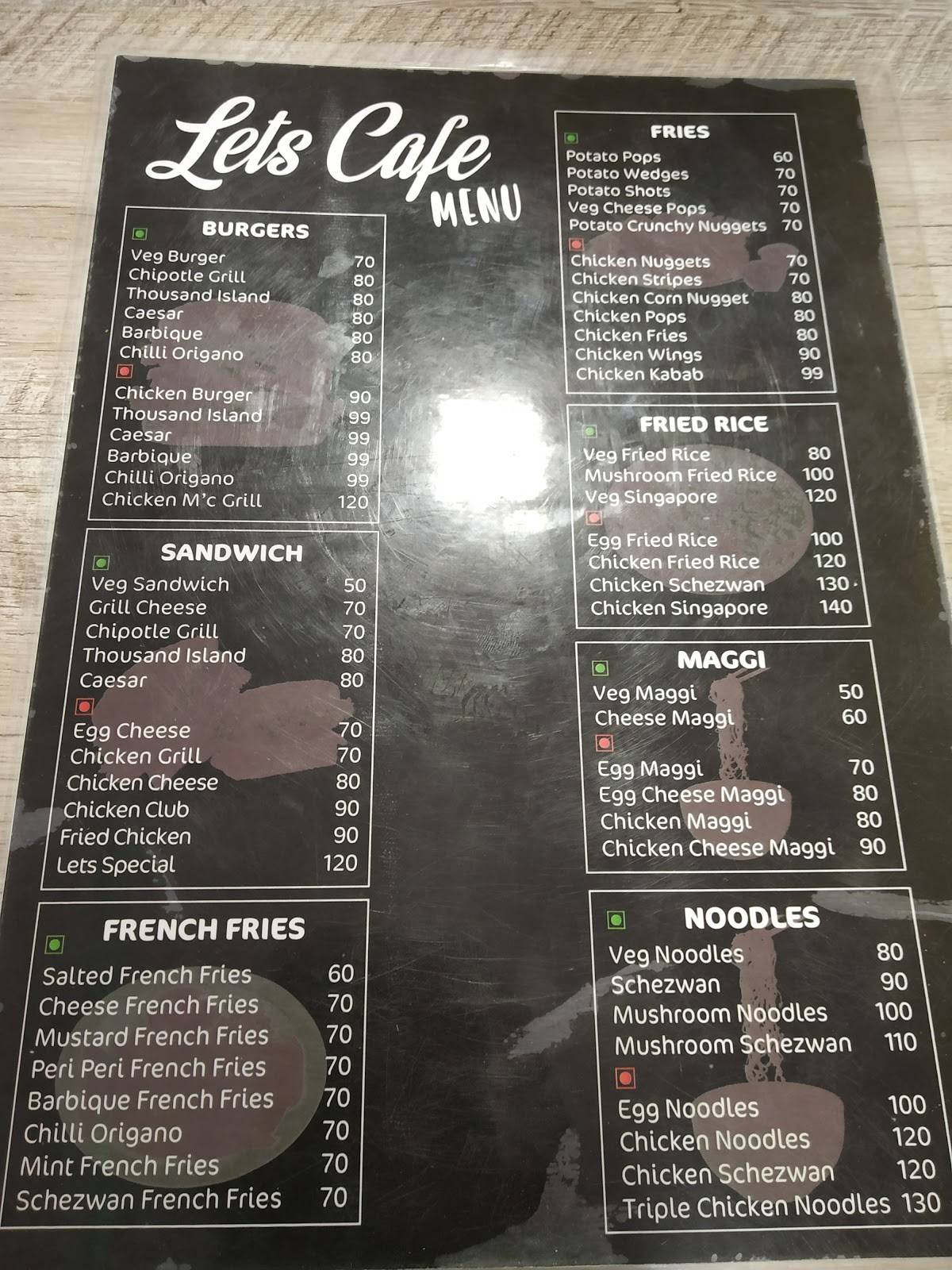 Menu at Let's Cafe, Bengaluru