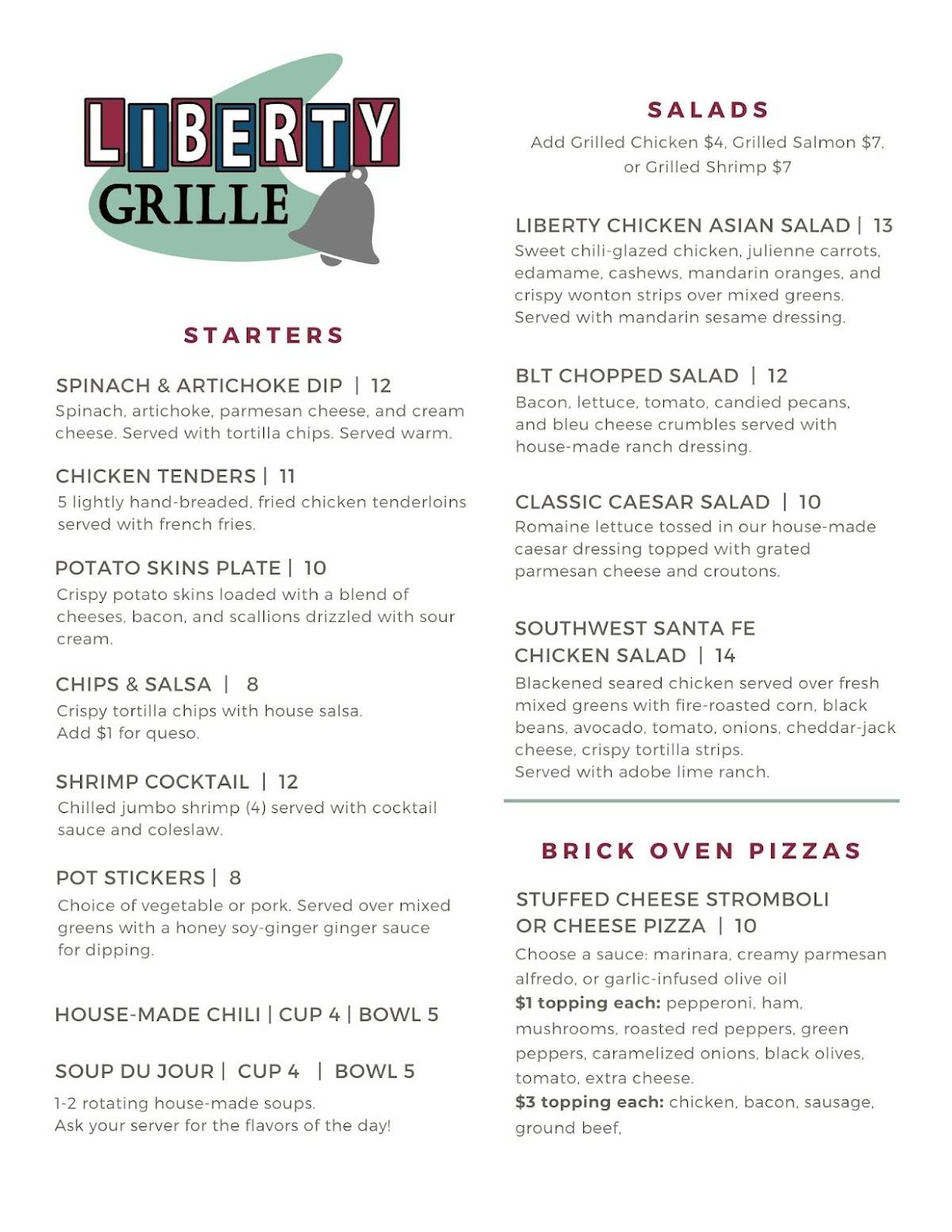 Menu at Liberty Grille pub & bar, Summerfield